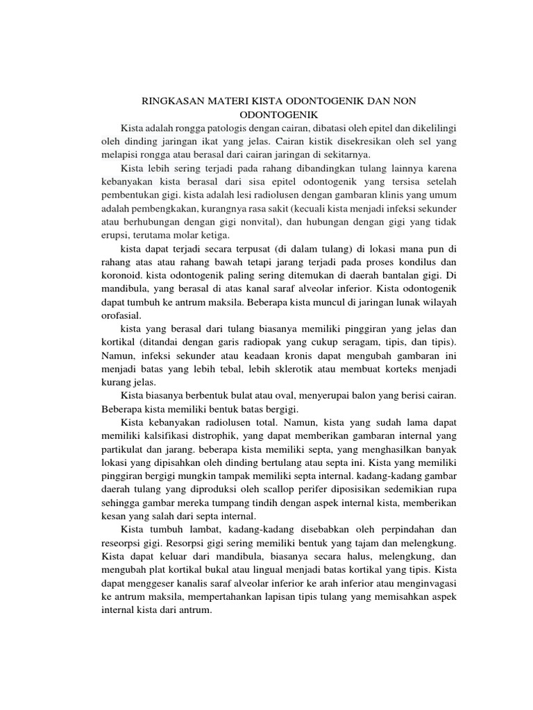 Kista Odontogenik: Patologi dan Gambaran | PDF