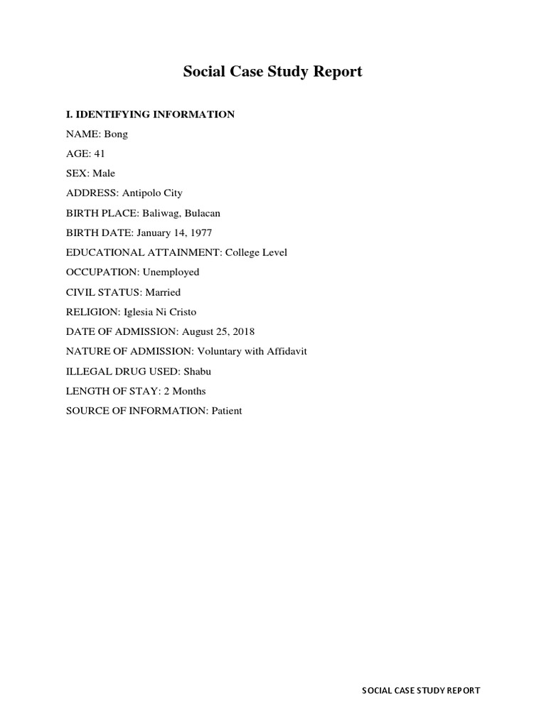 Social Case Study Report: I. Identifying Information | PDF | Substance ...