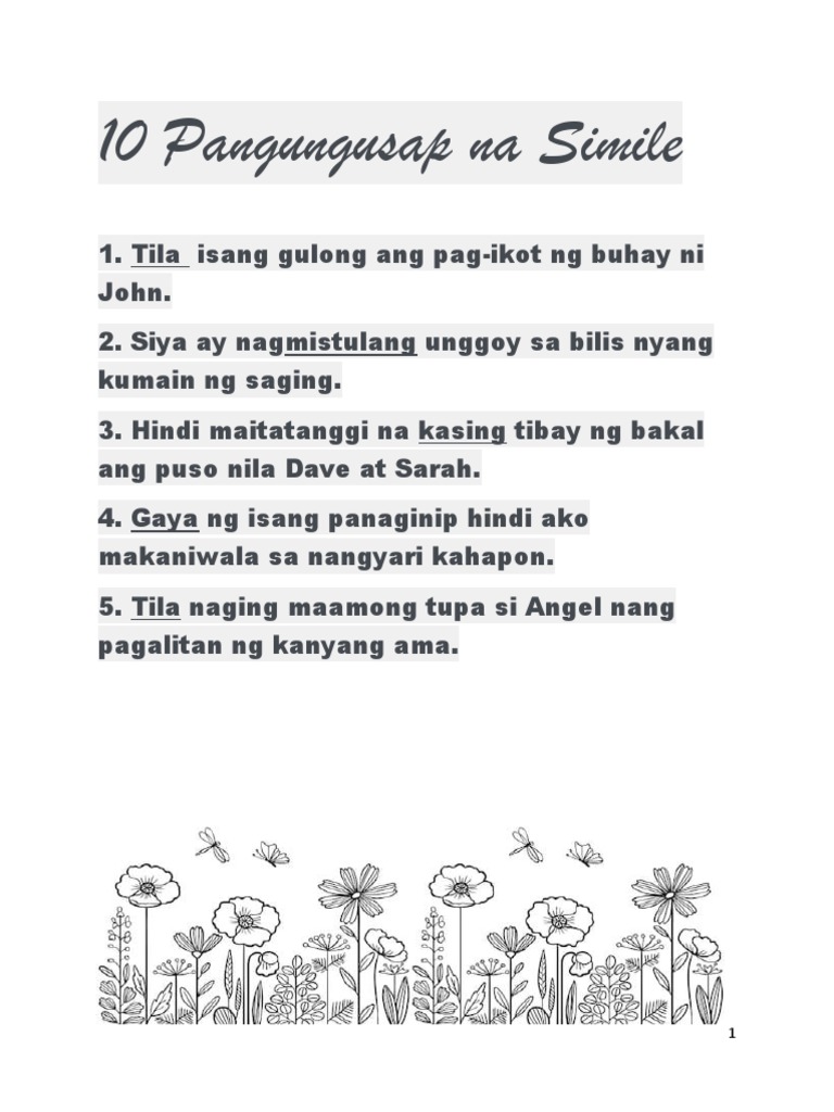 Halimbawa NG Simile, Metaphora at Idyoma | PDF