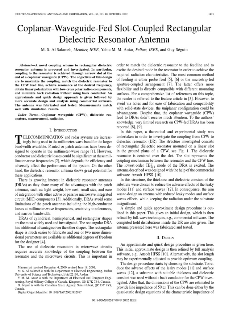 Antennas Ieee Paper 2002 Pdf Antenna Radio Dielectric