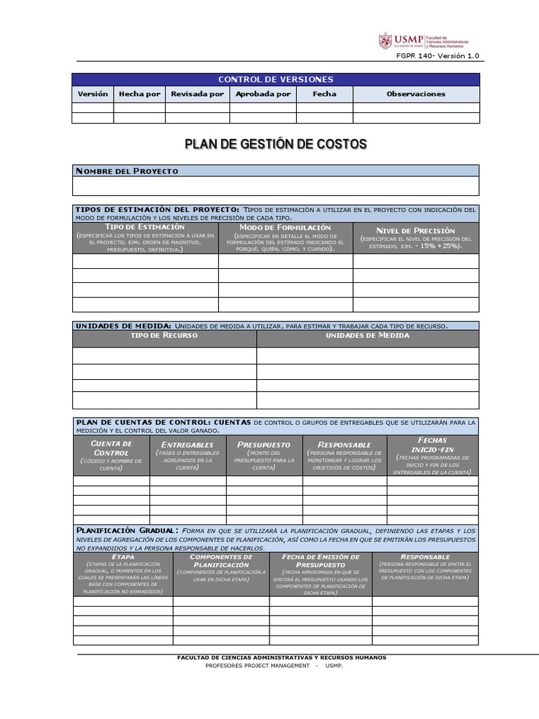 Plan de Gestión de Costos en Proyectos | PDF | Presupuesto | Medición