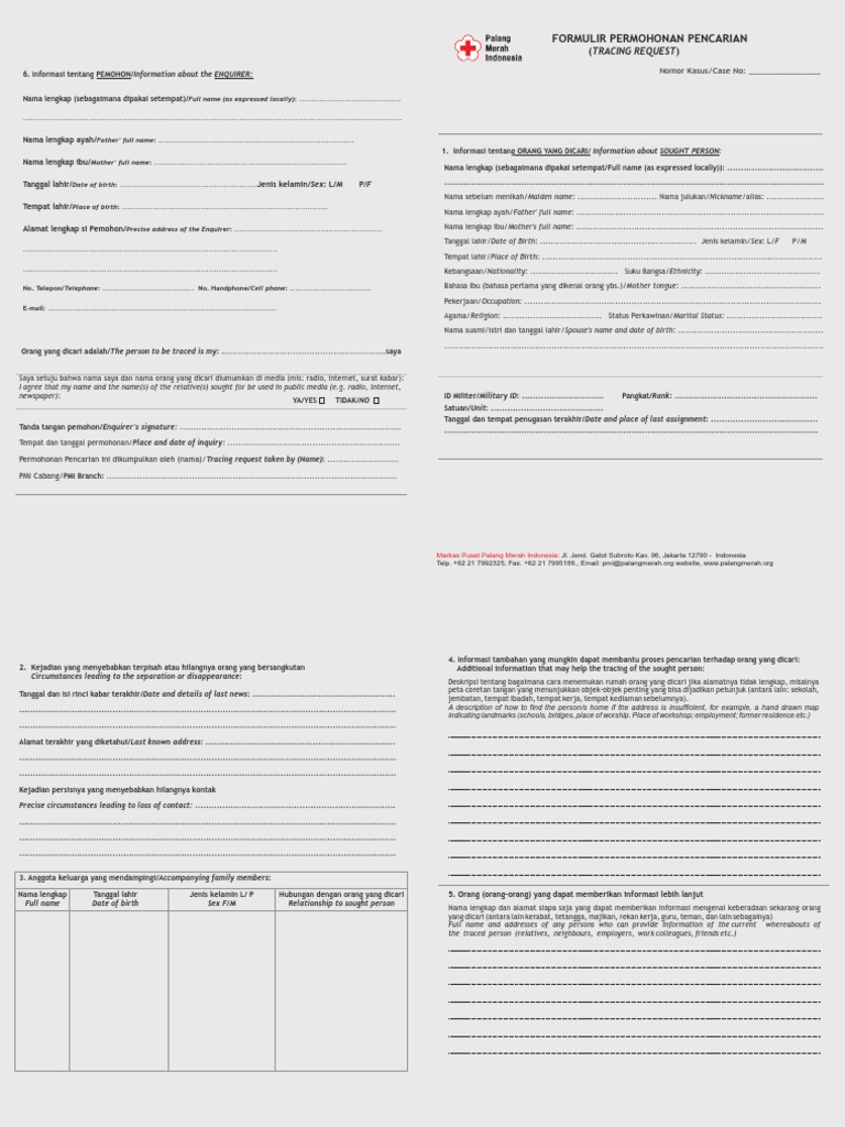 Tracing Request Form - Pmi Kabupaten Tebo | PDF