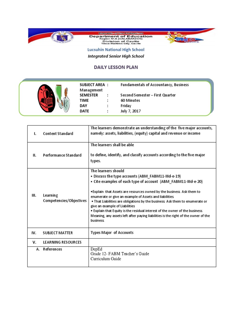 Daily Lesson Plan: Accounting Basics | PDF | Equity (Finance) | Expense
