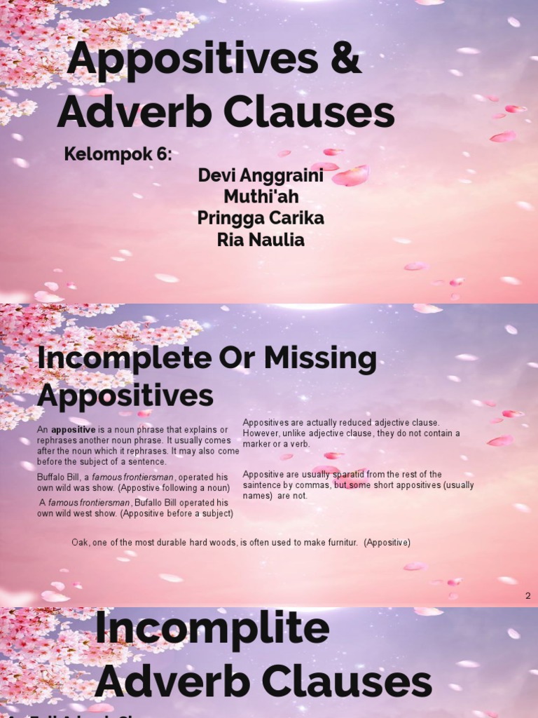 Appositives and Adverb Clause | PDF | Adverb | Verb