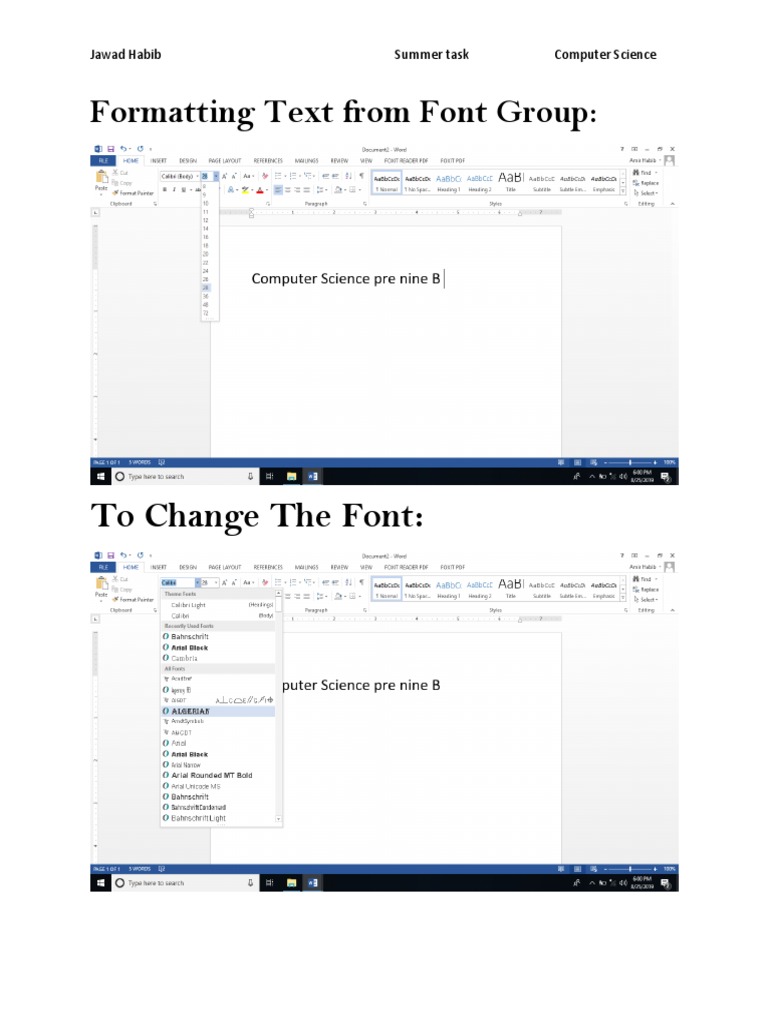 Formatting Text From Font Group:: To Change The Font | PDF