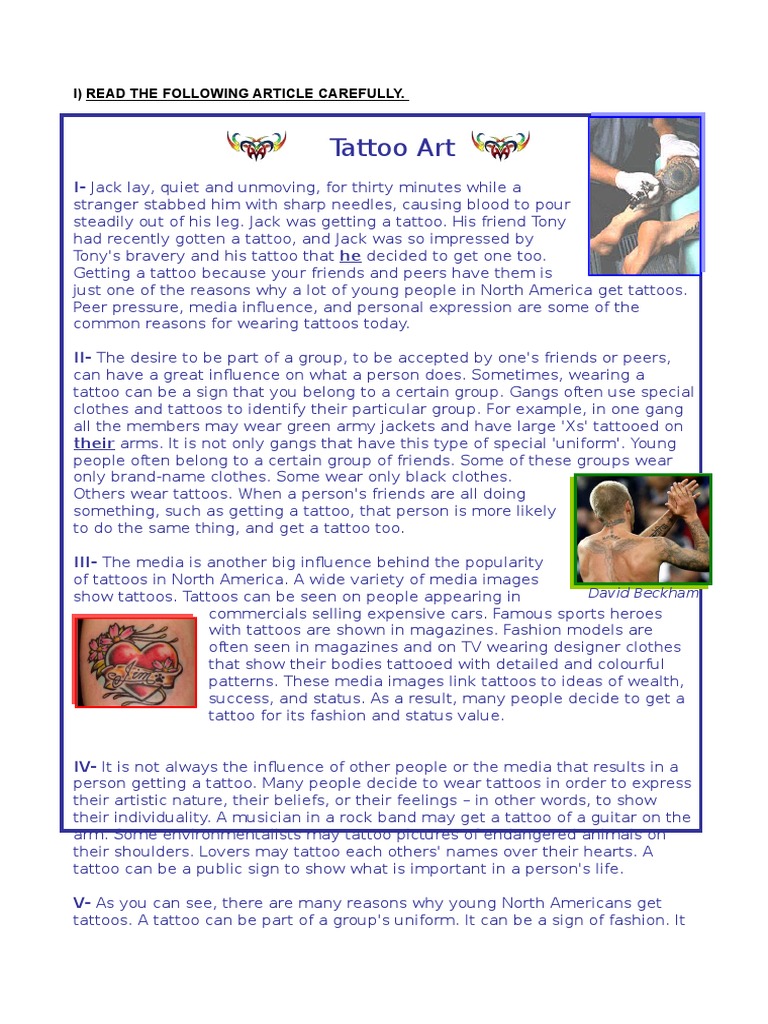 Tattoo Art Reading Comprehension | PDF | Tattoo | Fashion