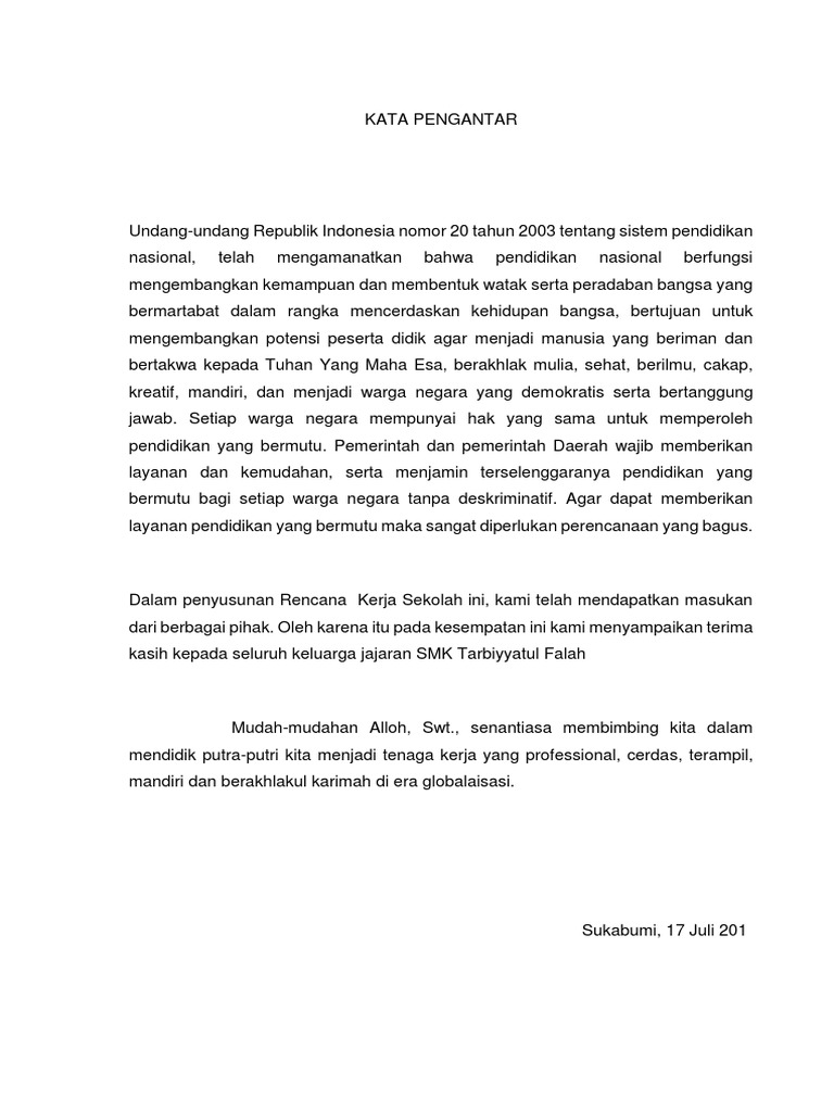 Kata Pengantar Program Kerja | PDF