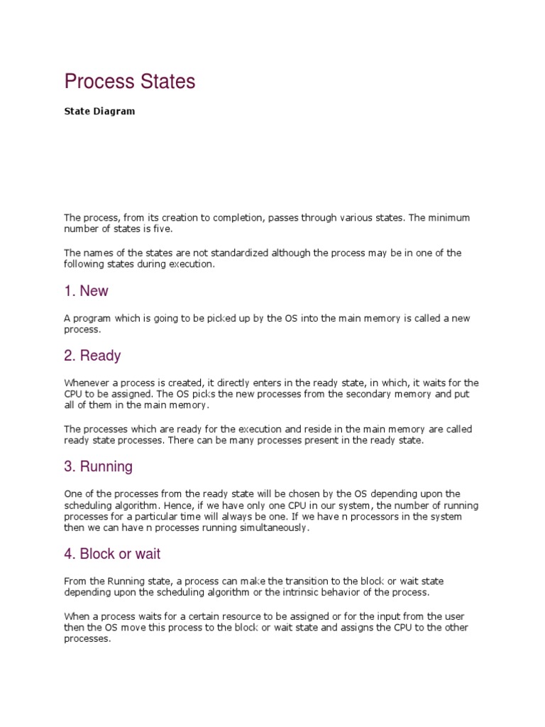 Process States: State Diagram | PDF | Process (Computing) | Scheduling ...