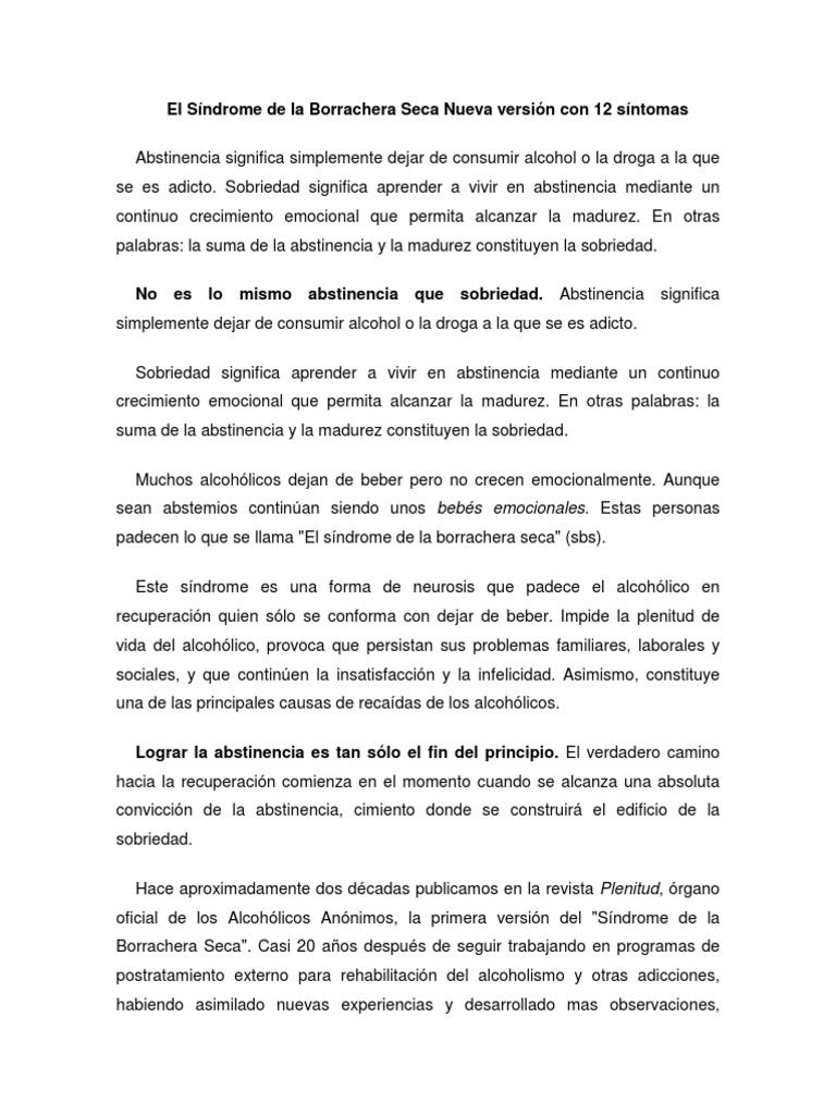 El Síndrome de La Borrachera Seca Nueva Versión Con 12 Síntomas | PDF ...