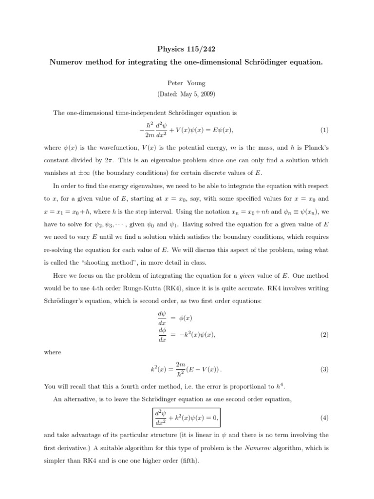 Numerov Method For Integrating The One-Dimensional Schrodinger Equation | PDF | Wave Function ...
