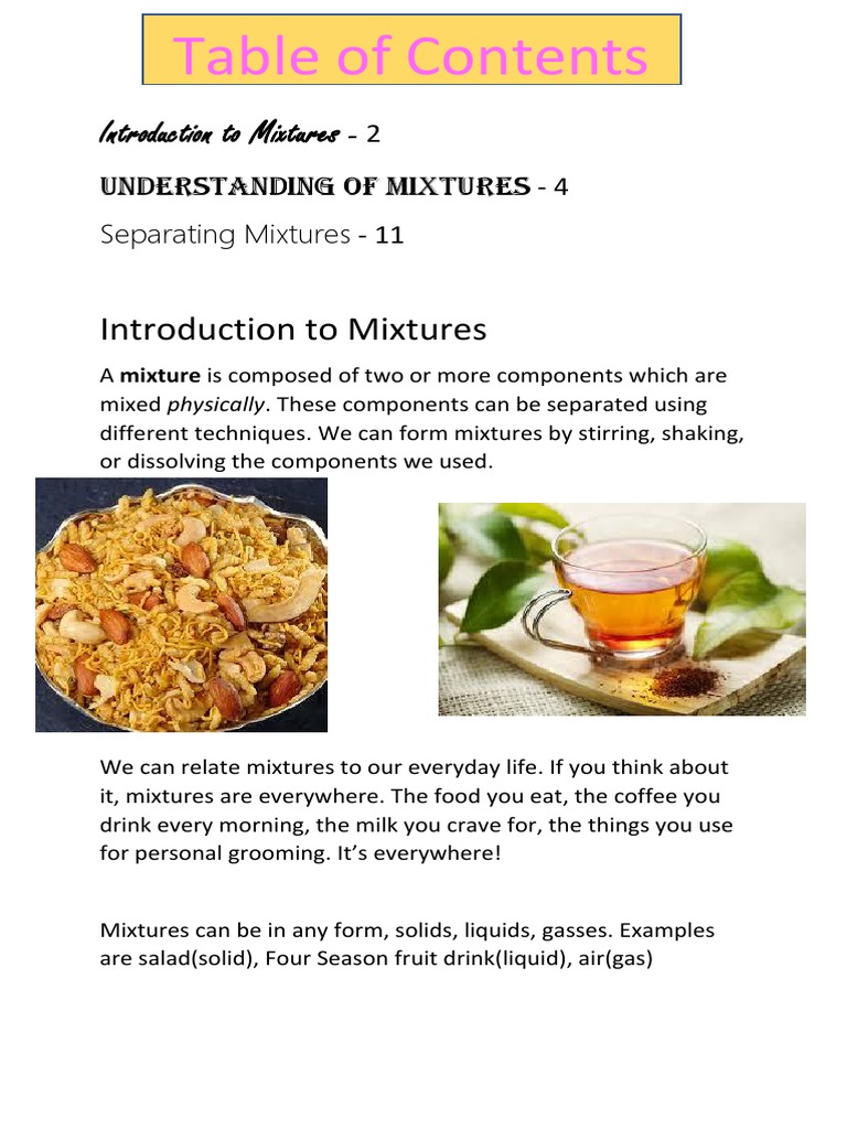 Introduction To Mixtures: - 2 Understanding of Mixtures - 4 Separating ...