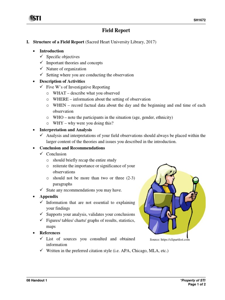 Field Report: I. Structure of A Field Report (Sacred Heart University ...