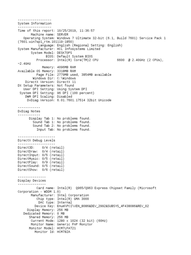 DX Diag | PDF | Device Driver | Codec