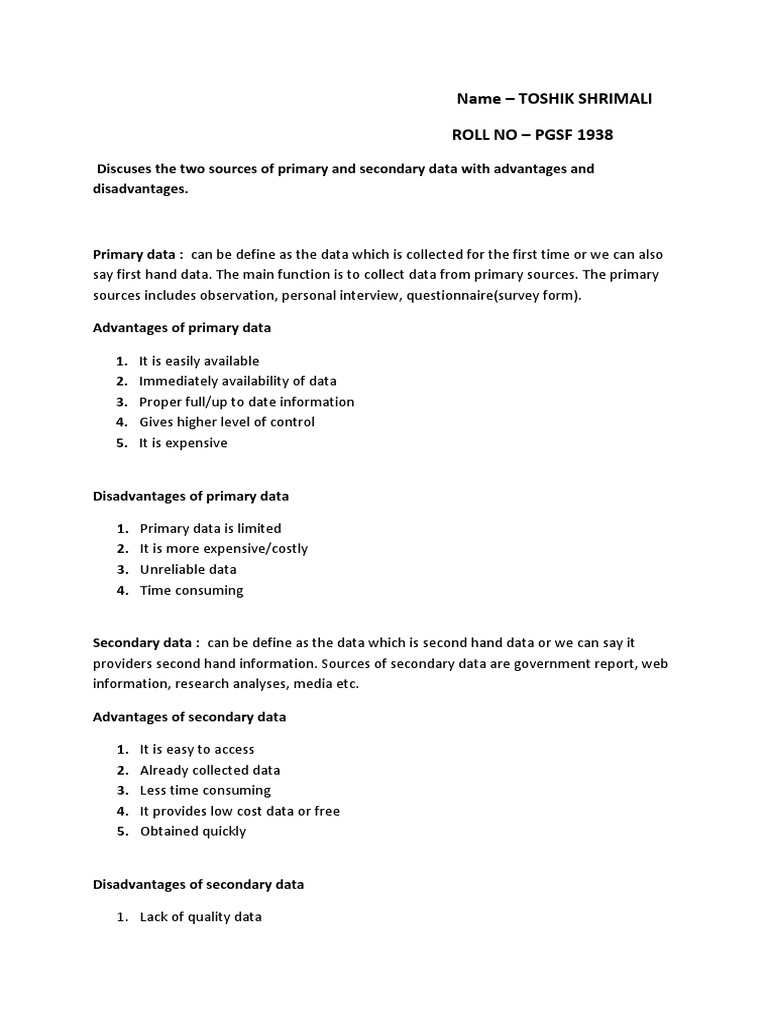Primary Secondary Data | PDF