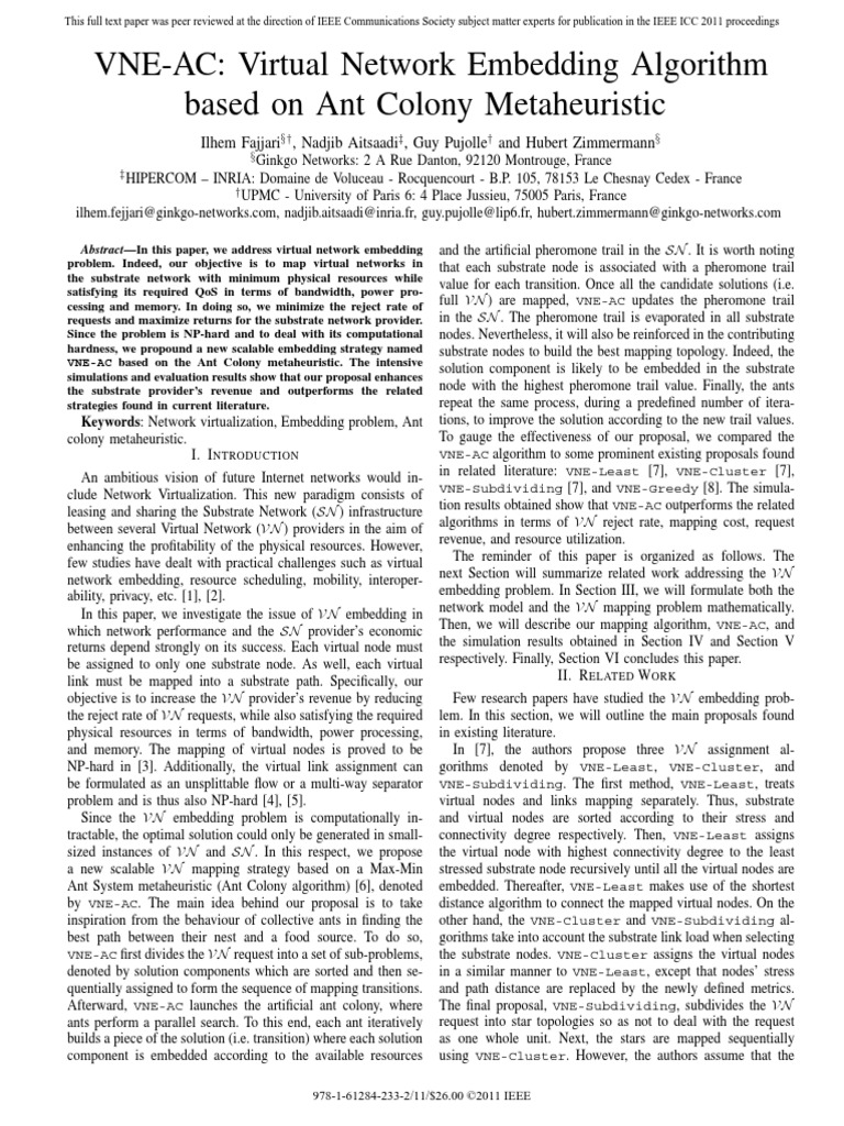 VNE-AC: Virtual Network Embedding Algorithm Based On Ant Colony Metaheuristic | PDF ...