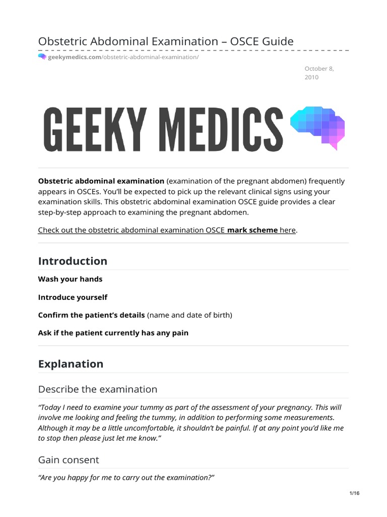 Obstetric Abdominal Examination OSCE Guide | PDF | Fetus | Pregnancy