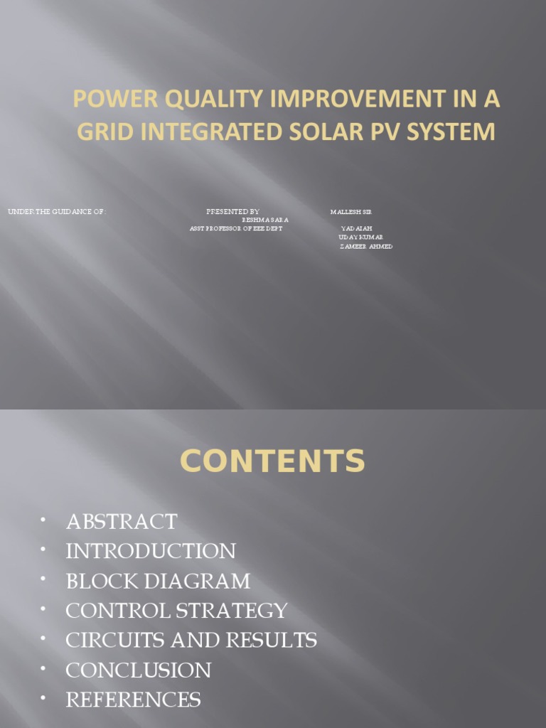Power Quality Improvement in A Grid Integrated Solar PV System | PDF | Photovoltaic System ...