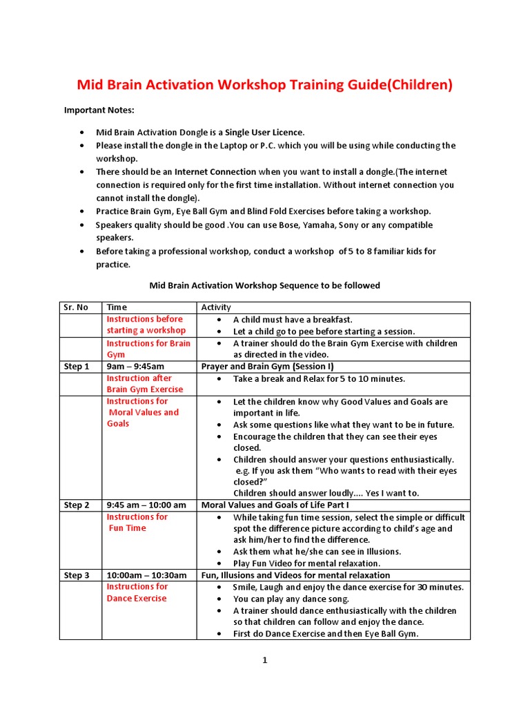 Mid Brain Activation Workshop Training Guide (Children) | PDF ...