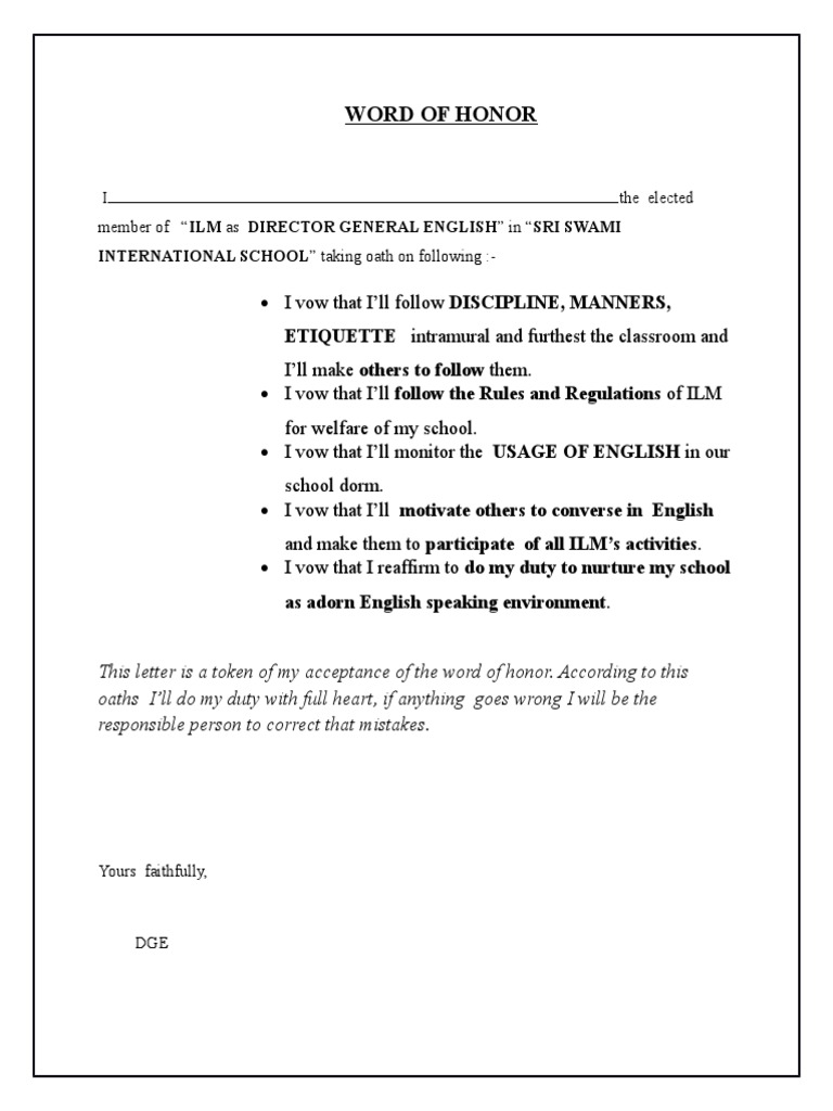 Word of Honor: ETIQUETTE Intramural and Furthest The Classroom and | PDF