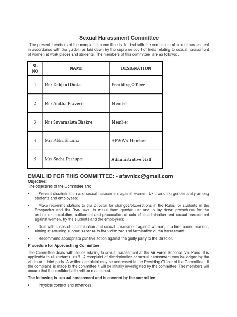 Internal Complaints Committee | PDF | Sexual Harassment | Law And Economics
