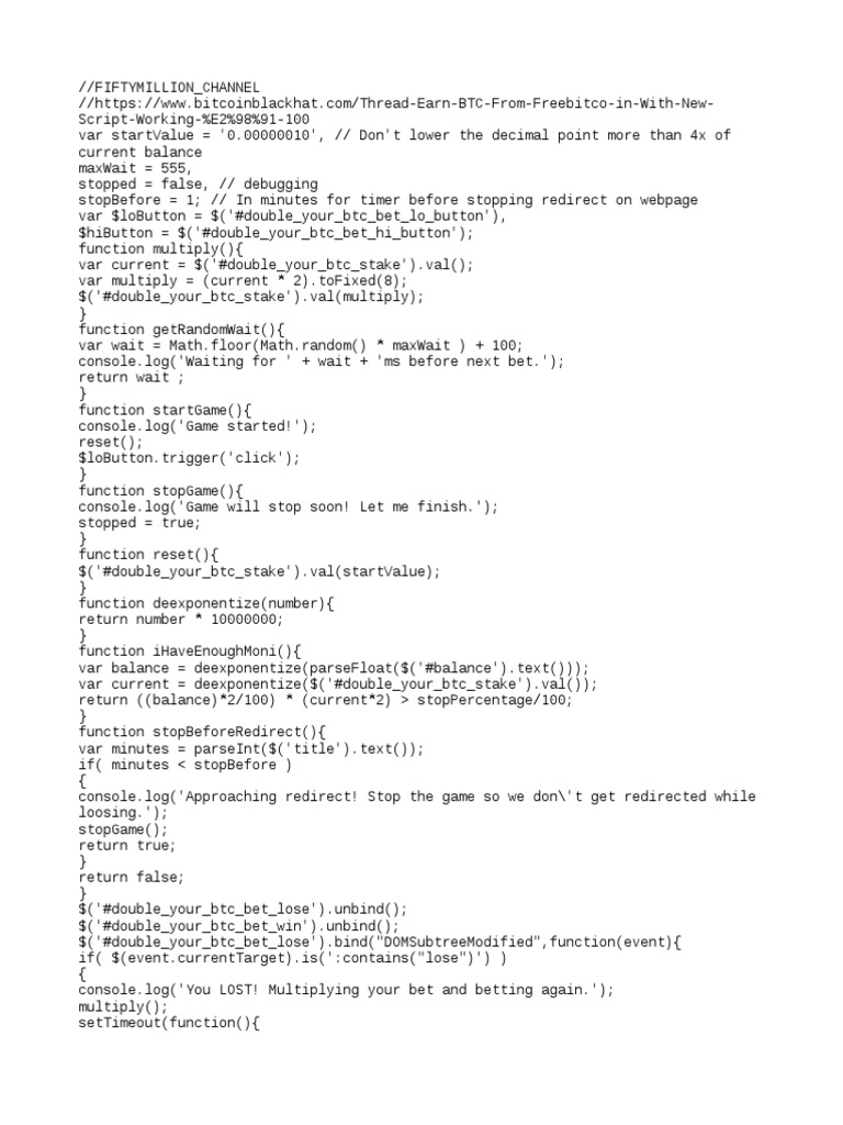 Script Freebitco - in Working 100% by Fifty Million Channel | PDF