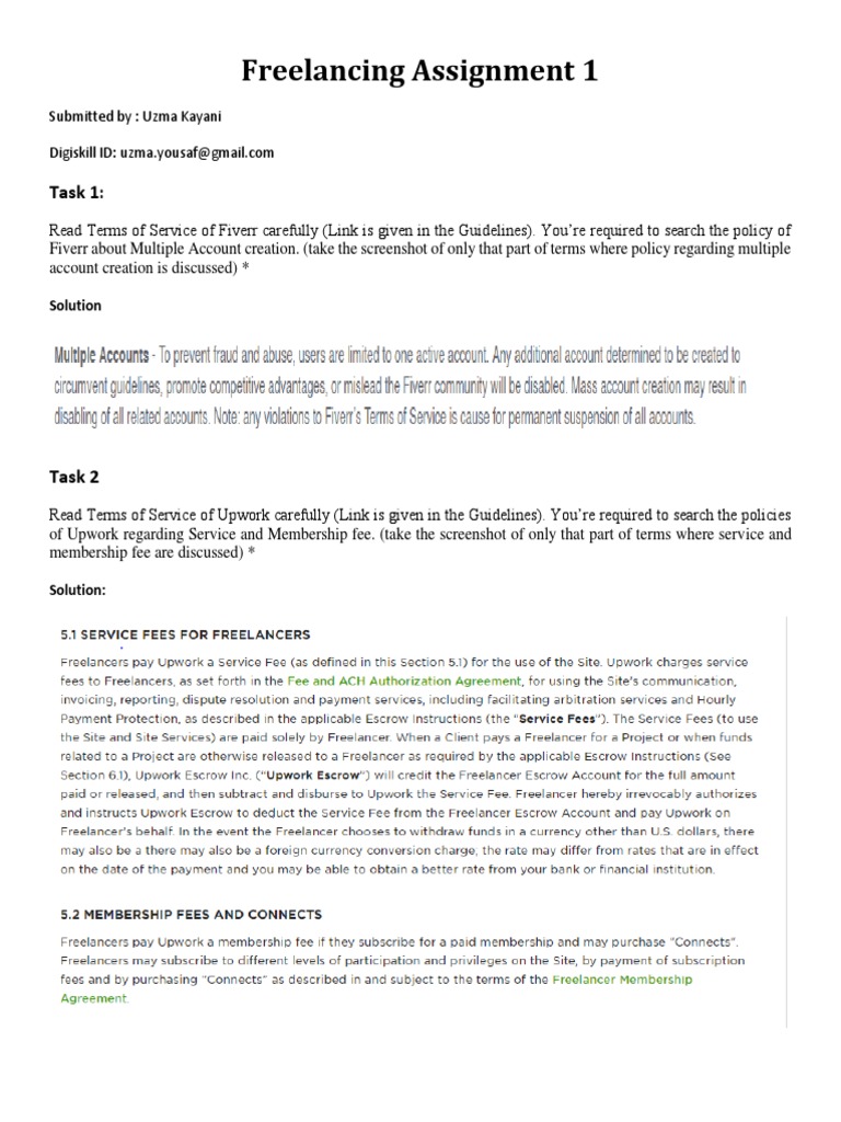 Freelancing Assignment 1: Task 1 | PDF