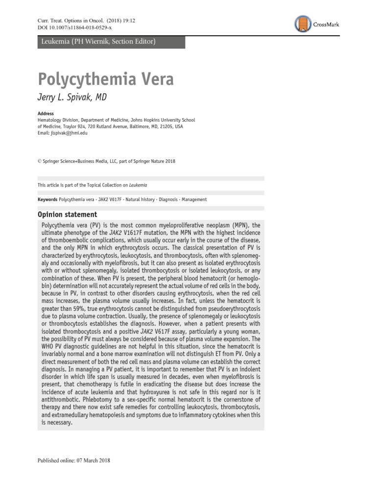 Polycythemia Vera: Jerry L. Spivak, MD | PDF | Hematopoietic Stem Cell ...