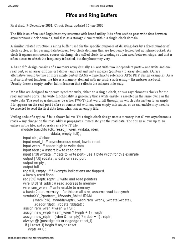 Fifo and Ring Buffer | PDF | Random Access Memory | Pointer (Computer Programming)
