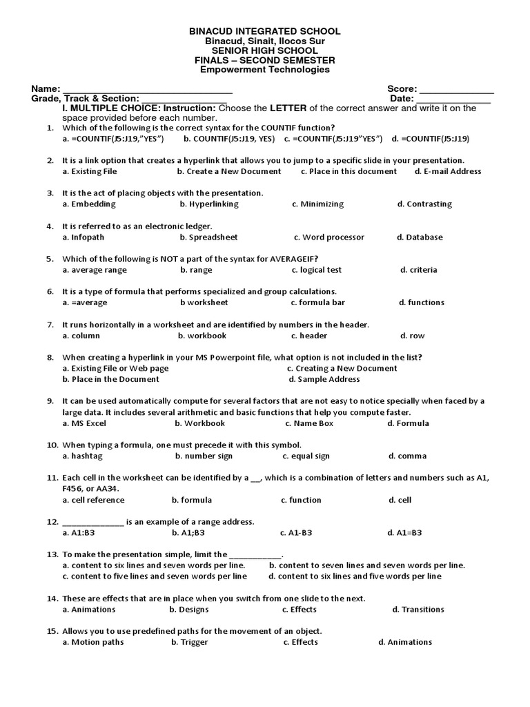 Etech Finals Exam | PDF | Spreadsheet | Hyperlink