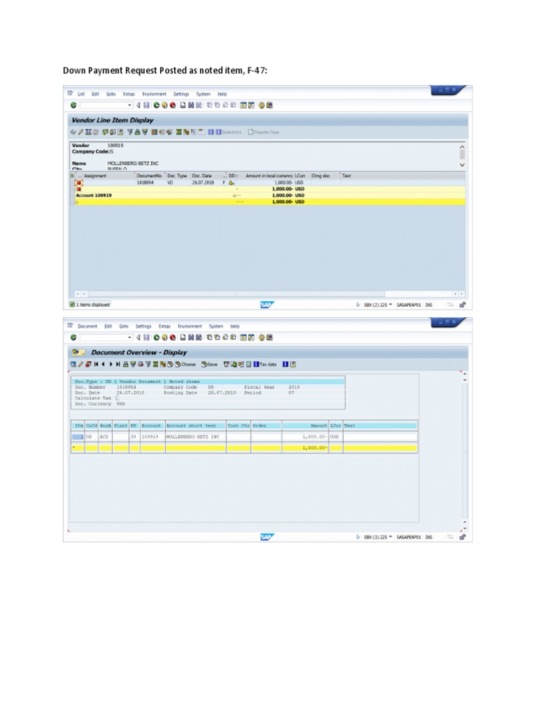 Down Payment Request Posted As Noted Item, F-47 | PDF