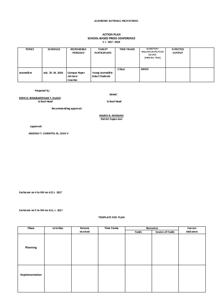 Action Plan School-Based Press Conference: Eden D. Binabaeedgar T ...