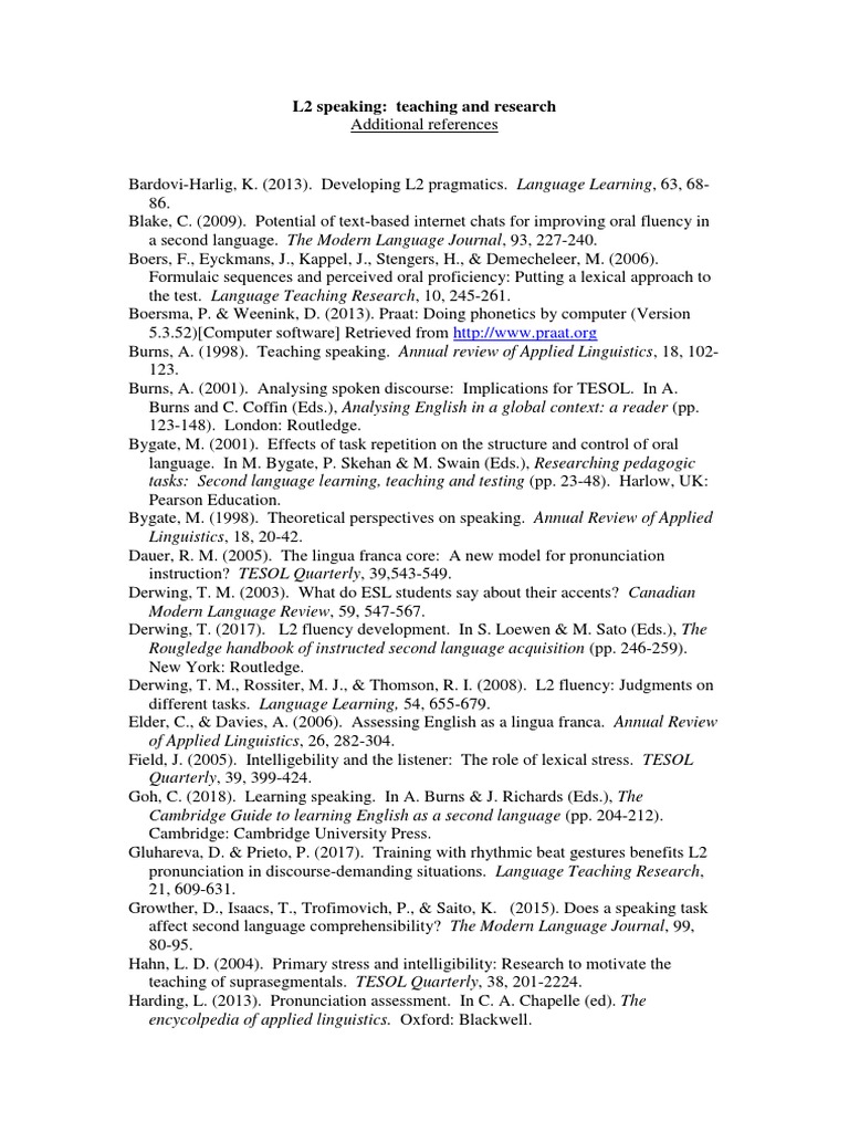 Reference For L2 Speaking | PDF | Second Language | Fluency