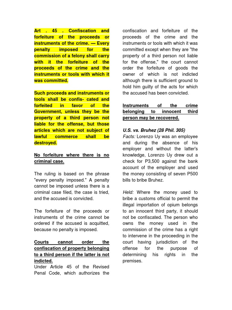 Confiscation and forfeiture under Philippine law | PDF | Murder | Crime ...
