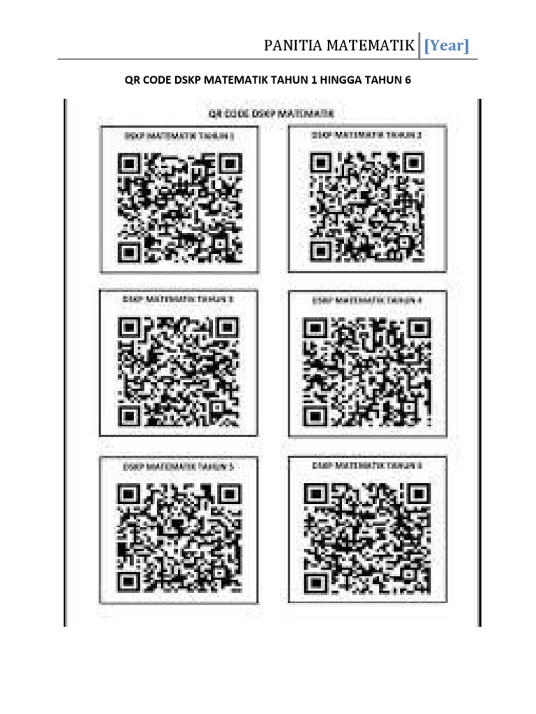 QR Code DSKP Matematik Tahun 1 Hingga Tahun 6 | PDF