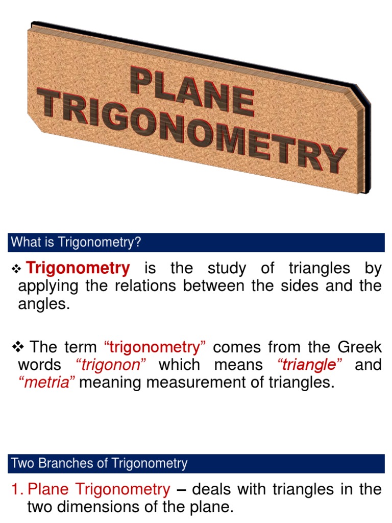 Plane Trigonometry | PDF | Trigonometry | Triangle