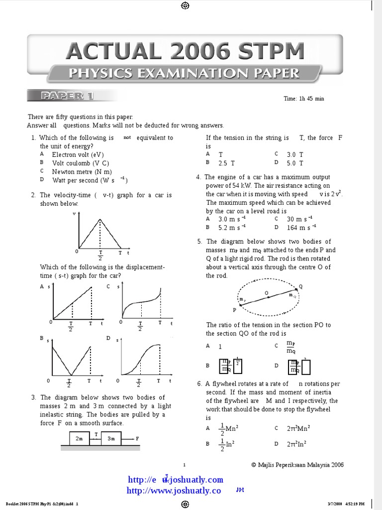 Dokumen - Tips Physics STPM Past Year Questions With Answer 2006 | PDF ...