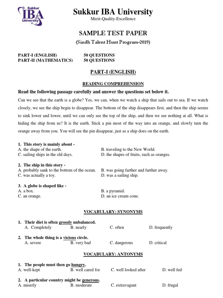 Sukkur IBA University: Sample Test Paper | PDF | Grammatical Tense ...