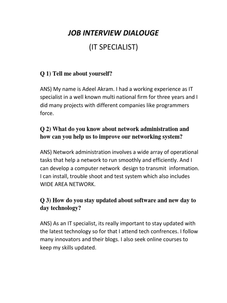 Job Interview Dialouge | PDF | Programmer | Computer Network