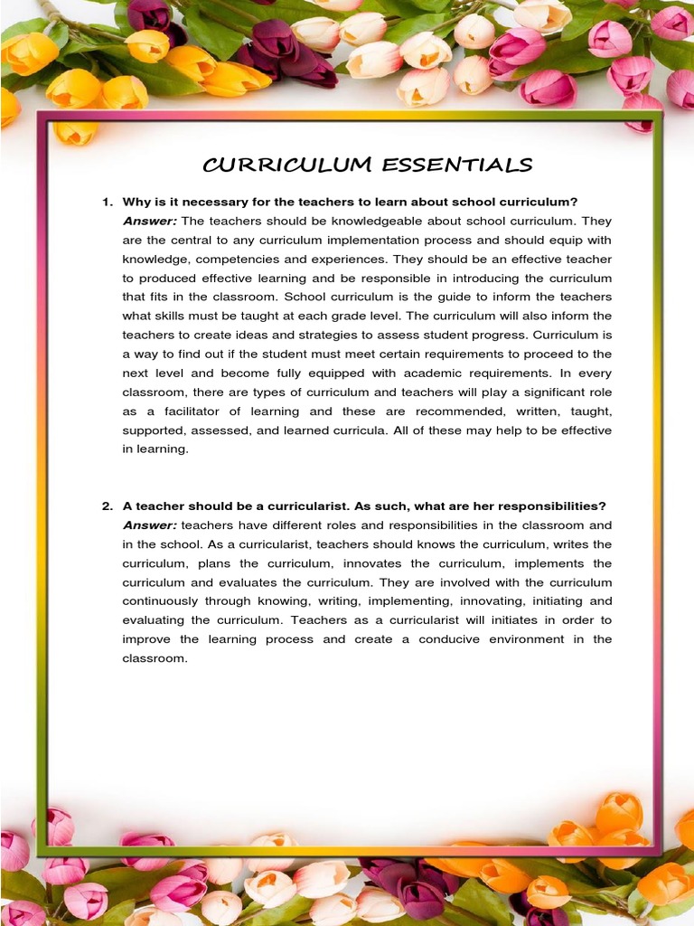 Curriculum Essentials: 1. Why Is It Necessary For The Teachers To Learn ...