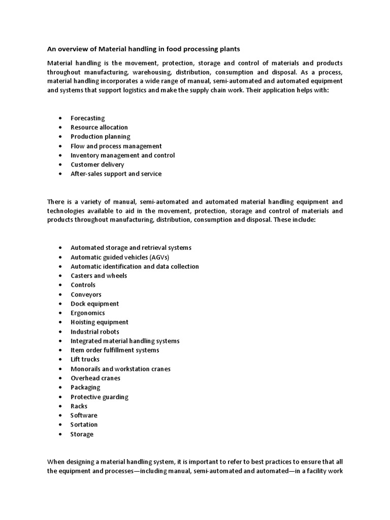 Material Handling System Pdf Warehouse Business Process Management 