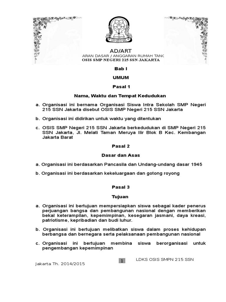 AD/ART OSIS SMPN 215 Jakarta | PDF