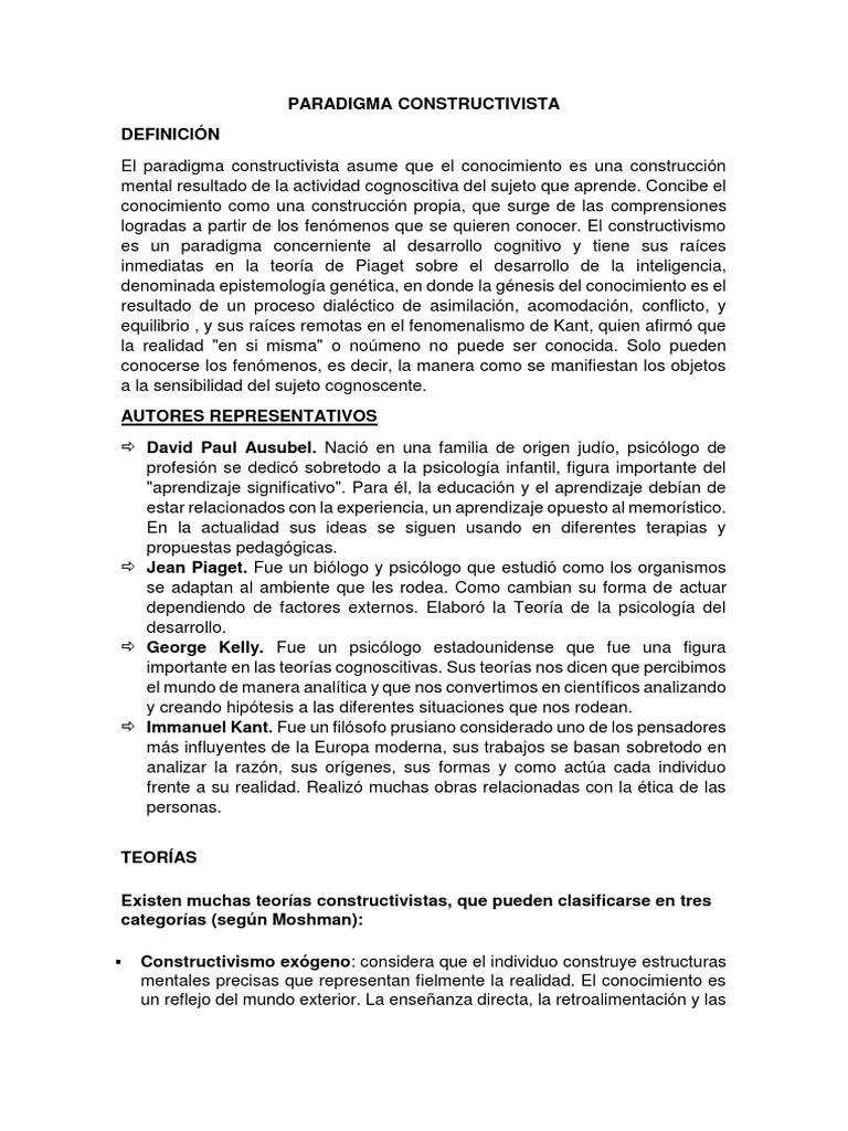 Paradigma Constructivista en Educación | PDF | Constructivismo ...