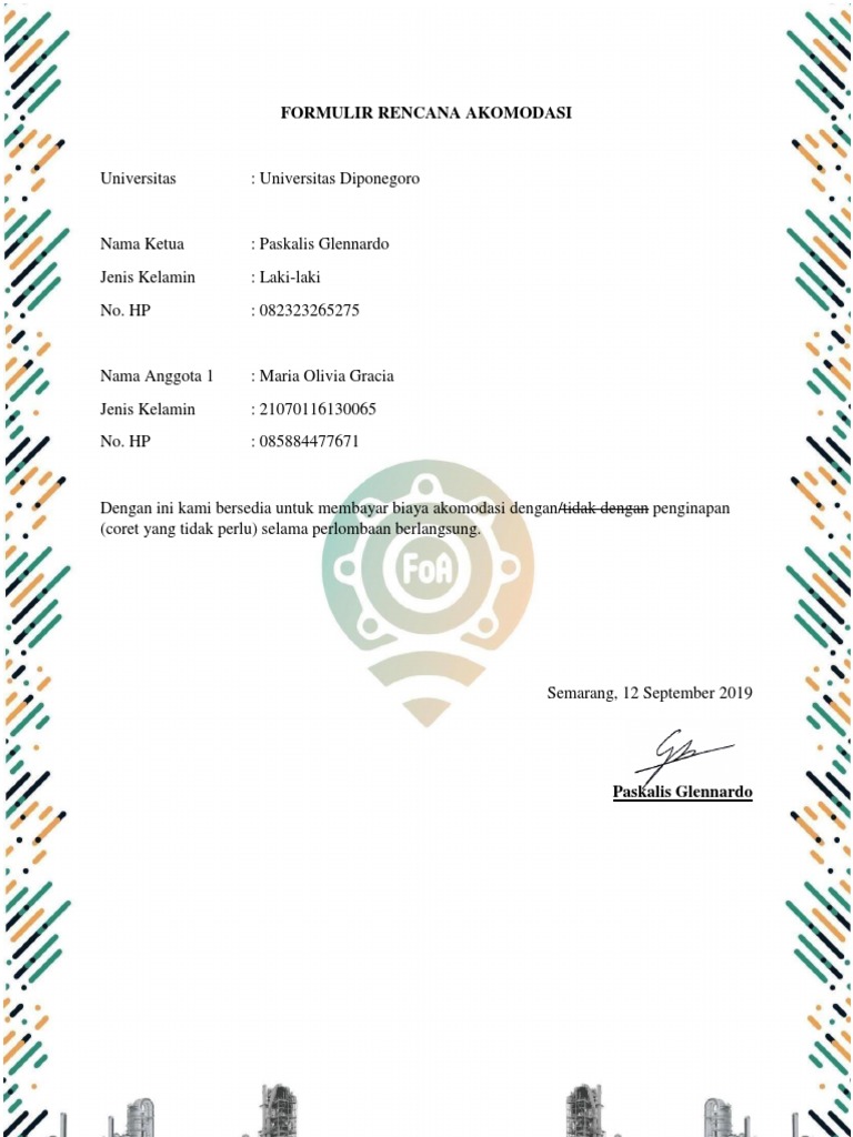 Contoh Formulir Rencana Akomodasi | PDF