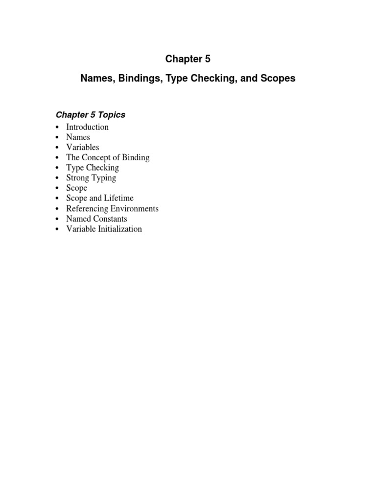 Names, Bindings, Type Checking, and Scopes: Chapter 5 Topics | PDF | Variable (Computer Science ...