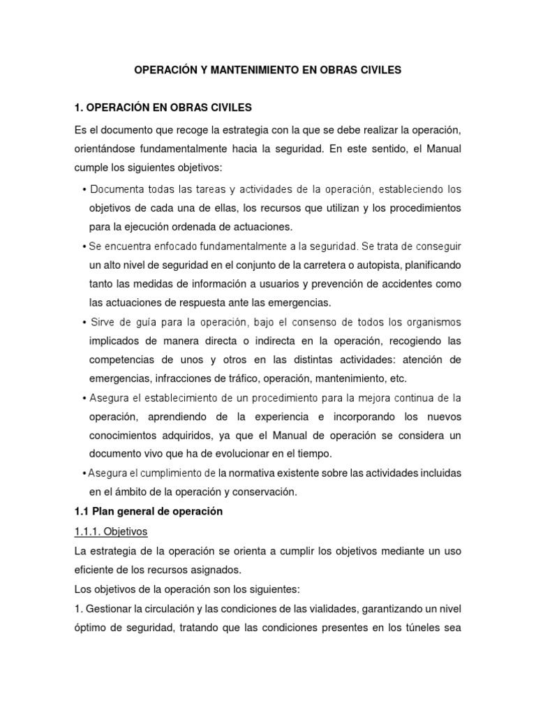Operación y Mantenimiento en Obras Civiles | PDF | Carretera de acceso ...