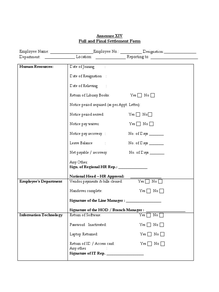 A Comprehensive Full and Final Settlement Form for Managing all ...