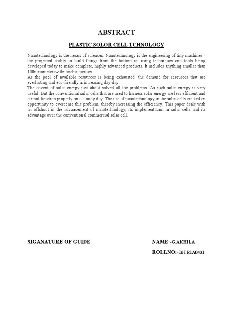 Plastic Solar Cell Technology | PDF