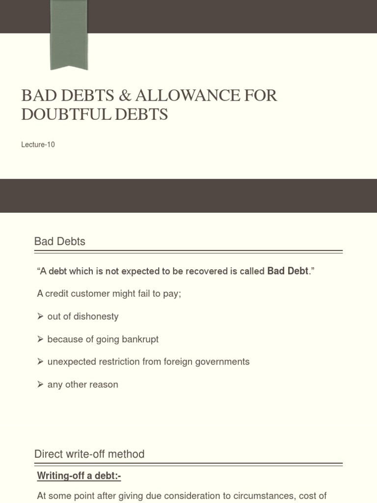 Lecture-10 Bad Debts and Allowance For Doubtful Debts | PDF | Bad Debt ...