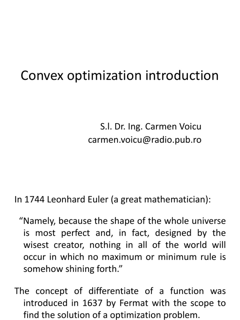 Convex Optimization - Introduction (S.l. Dr. Ing. Carmen Voicu) | PDF ...
