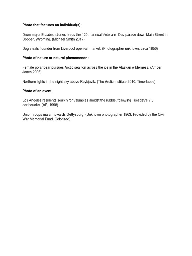 Sample Photojournalism Captions | PDF